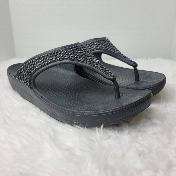 CROCS | Shoes | Crocs Sloane Embellished Sandals Womens 9 Black Comfort ...